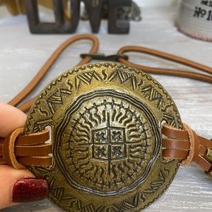 Vintage | Accessories | Vintage 9s Rope Belt Aztec Emblems Real Leather ...